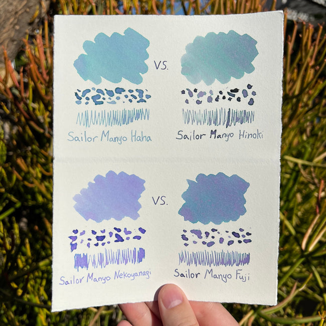 Sailor Manyo Nekoyanagi Vs. Fuji Ink Swatch Comparison – Flax Pen to Paper