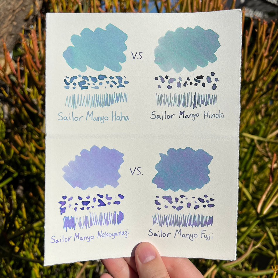 Sailor Manyo Nekoyanagi Vs. Fuji Ink Swatch Comparison – Flax Pen to Paper