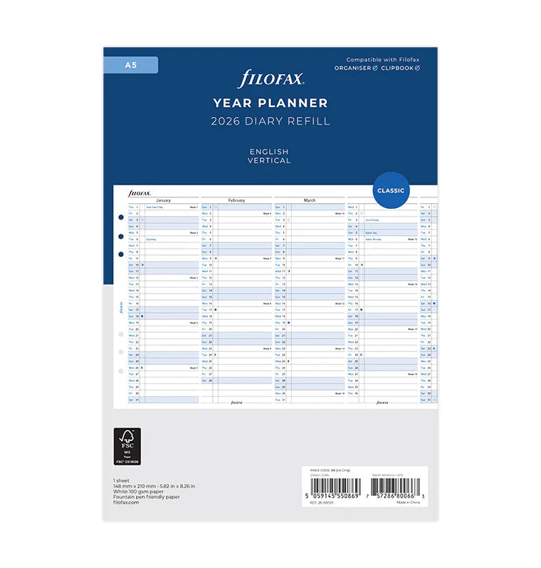 Filofax 2026 A5 Year Planner Refill – Flax Pen to Paper