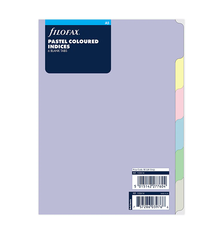 Filofax A5 Blank Index Pastel – Flax Pen to Paper
