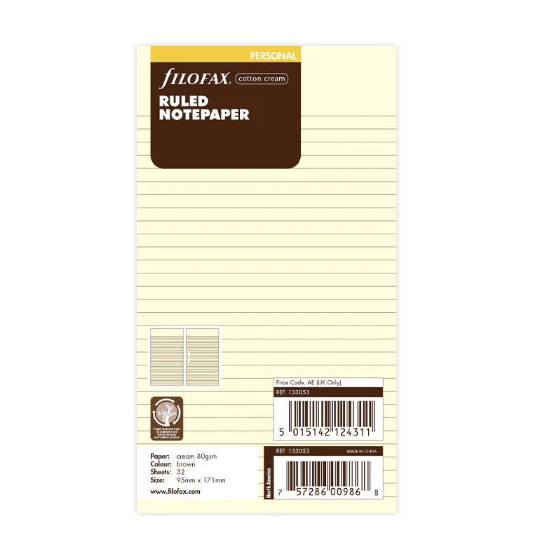 Filofax Cotton Cream Ruled Notepaper Refill - Personal – Flax Pen to Paper