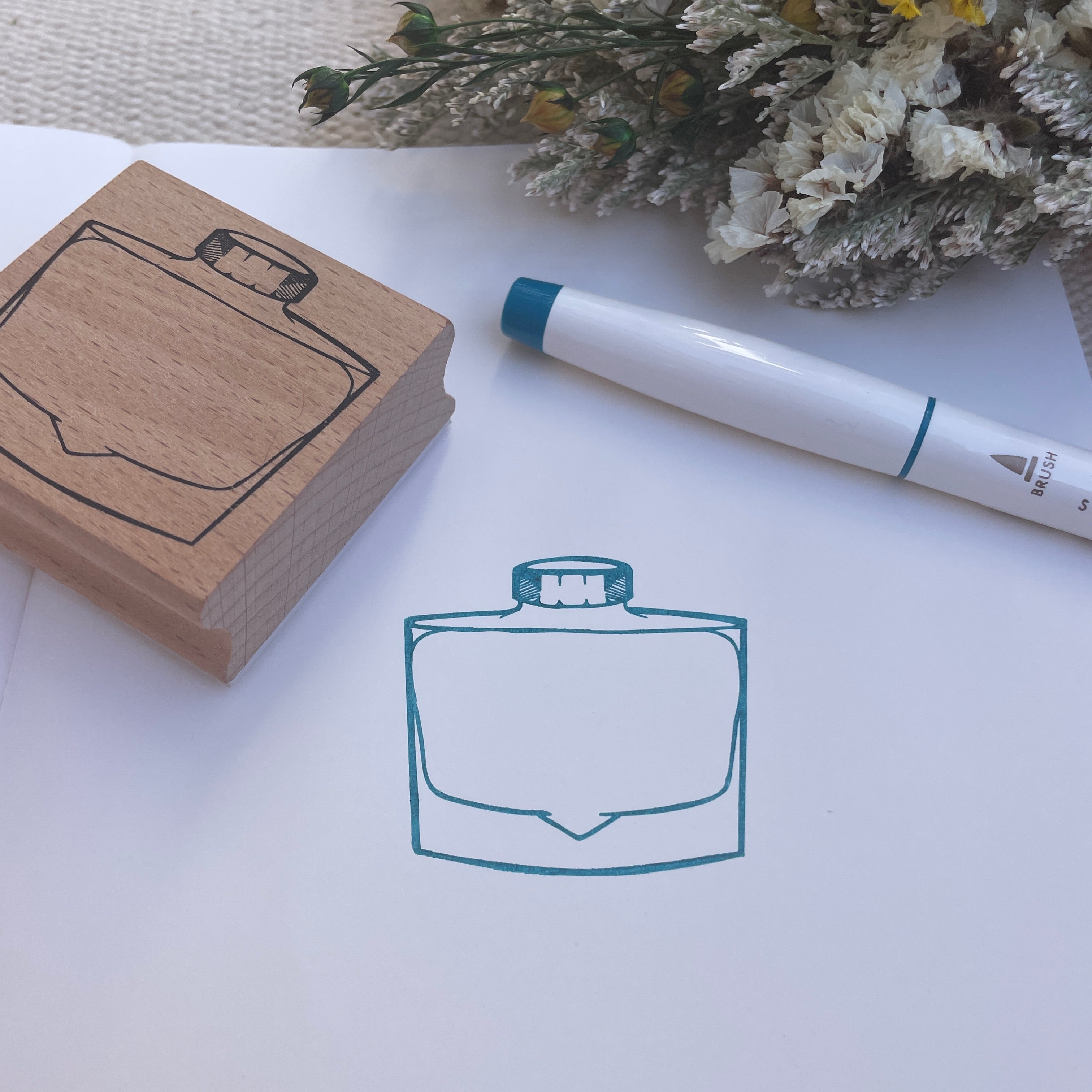 Saiko Stationery Wooden Handle Ink Swatching Stamp - Japanese Ink Bott ...